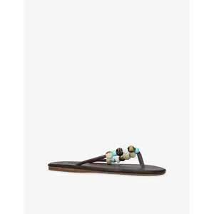 ANCIENT GREEK SANDALS Saionara Bead-embellished Thong Leather Sandals - Brown