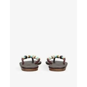 ANCIENT GREEK SANDALS Saionara Bead-embellished Thong Leather Sandals - Brown