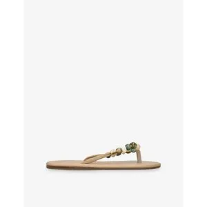 ANCIENT GREEK SANDALS Saionara Bead-embellished Thong Leather Sandals - Bone
