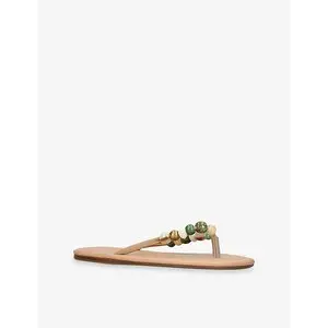 ANCIENT GREEK SANDALS Saionara Bead-embellished Leather Thong Sandals - Bone