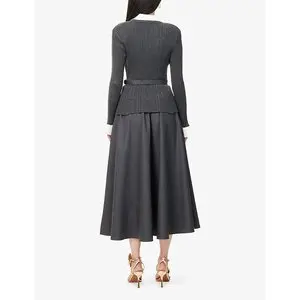 SELF-PORTRAIT Belted Ribbed-knit Midi Dress