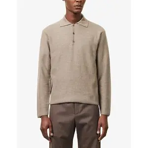 THE ROW Bertram Long-sleeve Knitted Cashmere Polo Top - Light Pebble