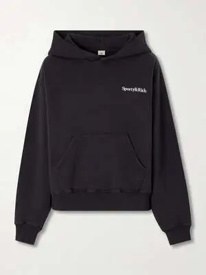 SPORTY & RICH Logo Embroidered Cotton Sweatshirt - Black
