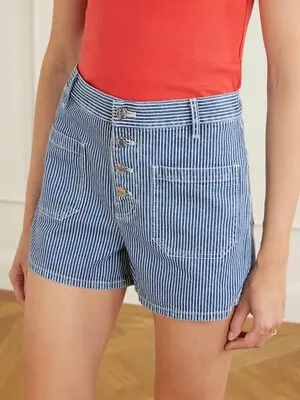 NILI LOTAN Harley Striped Denim Shorts - Blue