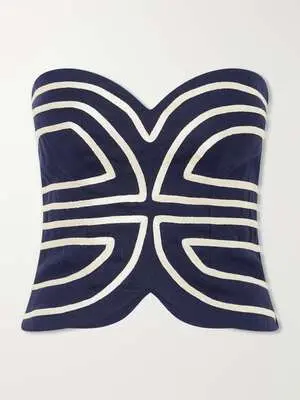 ANDRES OTALORA Serengeti Embroidered Linen-blend Top - Navy