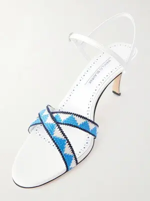 Manolo Blahnik Popeyana Leather-trimmed Woven Stiletto Sandals