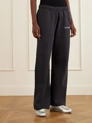 Sporty & Rich Logo-embroidered Cotton Wide-leg Pants - Black