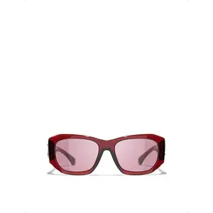 Chanel Ch5554 Rectangular-frame Acetate Sunglasses - Red