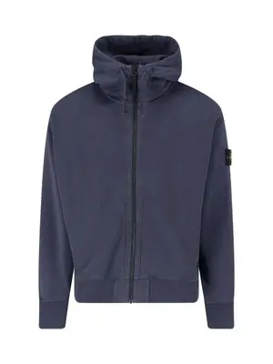 Stone Island Hooded Sweatshirt In Cotton - Blue