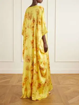 DIMA AYAD Floral-print Satin Gown