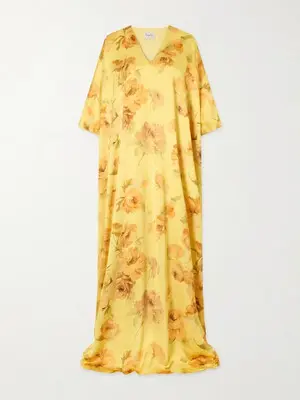 DIMA AYAD Floral-print Satin Gown - Yellow