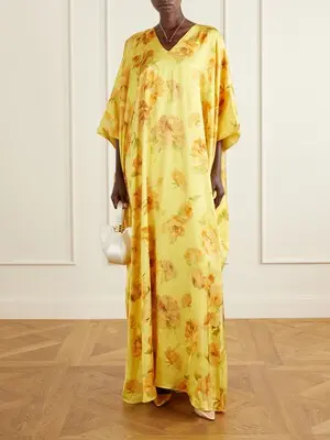 DIMA AYAD Floral-print Satin Gown
