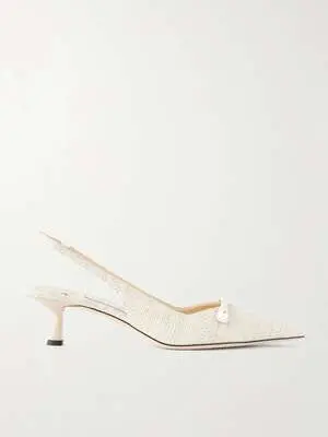 JIMMY CHOO Amita 45 Leather-trimmed Raffia Pumps