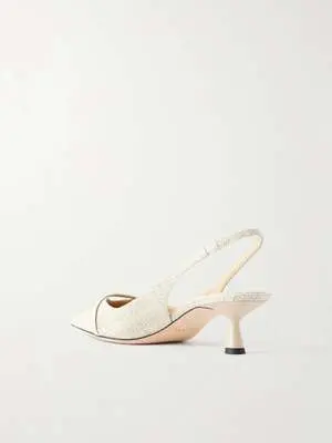 JIMMY CHOO Amita 45 Leather-trimmed Raffia Pumps