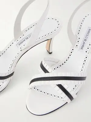 Manolo Blahnik Volusan 70 Ruffled Leather Slingback Sandals - White