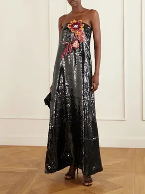 DIMA AYAD Sequined Organza Strapless Gown