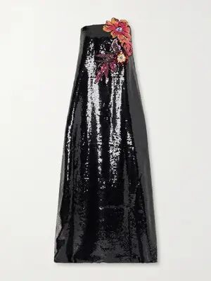 DIMA AYAD Sequined Organza Strapless Gown - Black