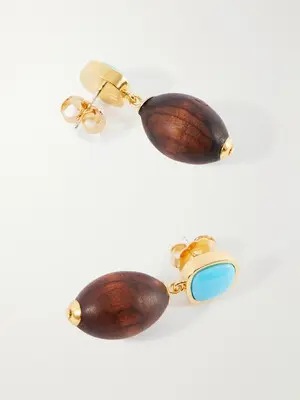 LIZZIE FORTUNATO Olea Gold-plated Resin And Wood Drop Earrings - Multi