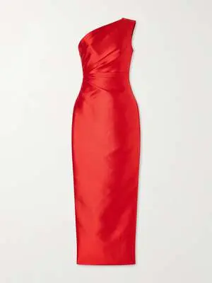 Solace London Kira Gathered Satin-twill Gown - Red