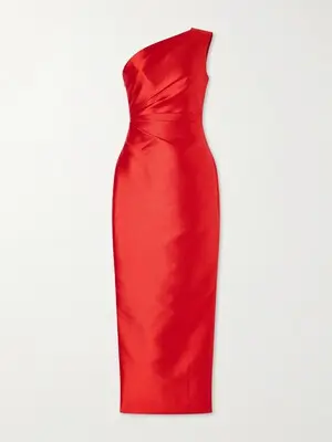 Solace London Kira Gathered Satin-twill Gown - Red