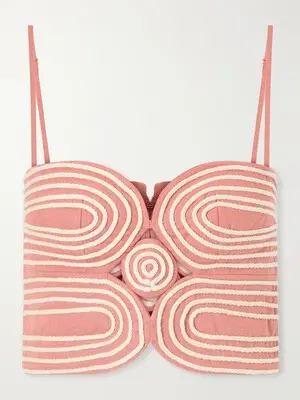 ANDRES OTALORA Baía Cropped Embroidered Linen And Cotton-blend Top - Pink