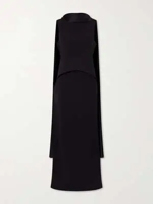 Solace London Annie Scarf-detailed Satin-trimmed Crepe Gown - Black