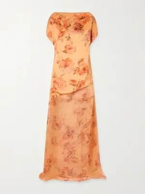 DIMA AYAD Floral-print Satin Gown - Orange