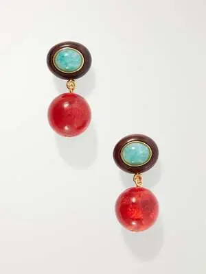 LIZZIE FORTUNATO Laurel Gold-plated Amazonite, Cornelian And Wood Earrings - Multi