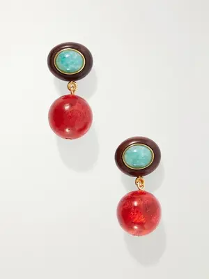 LIZZIE FORTUNATO Gold-plated Amazonite, Carnelian, And Wood Drop Earrings - Multi