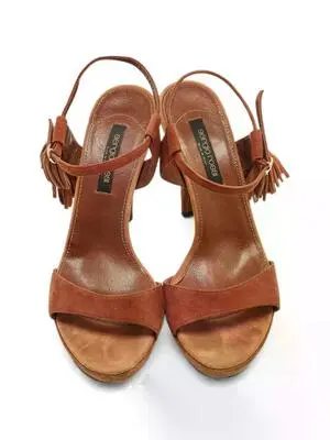 SERGIO ROSSI Suede Tassel Heeled Sandals - Brown