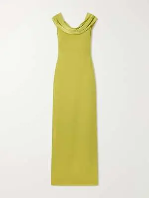 Solace London Adele Draped Satin-trimmed Crepe Maxi Dress - Chartreuse