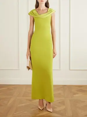 Solace London Adele Draped Satin-trimmed Crepe Maxi Dress - Yellow