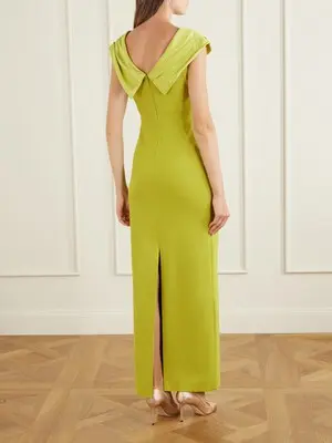 Solace London Adele Draped Satin-trimmed Crepe Maxi Dress - Yellow