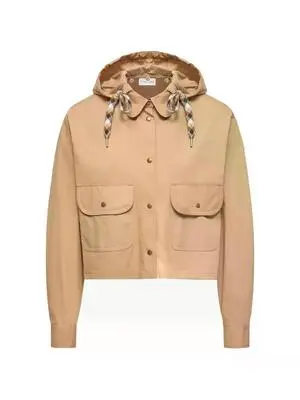 Moncler Cotton Blend Hooded Shirt Jacket - Neutrals
