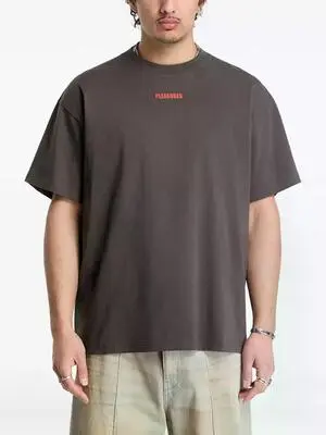 PLEASURES Logo-print Drop-shoulder T-shirt - Grey