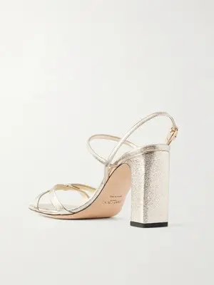 JIMMY CHOO Elsy 85 Metallic Leather Sandals - Gold