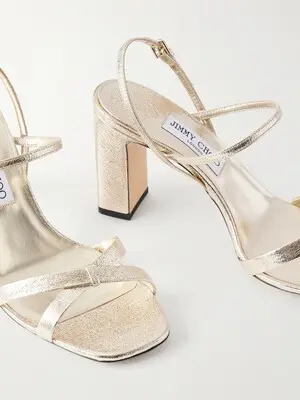 JIMMY CHOO Elsy 85 Metallic Leather Sandals - Gold