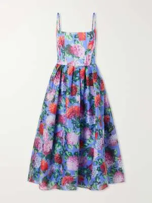 Carolina Herrera Floral-print Silk-crepe Midi Dress - Multi