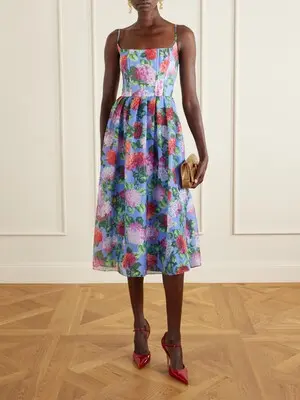 Carolina Herrera Floral Print Silk Crepe Midi Dress