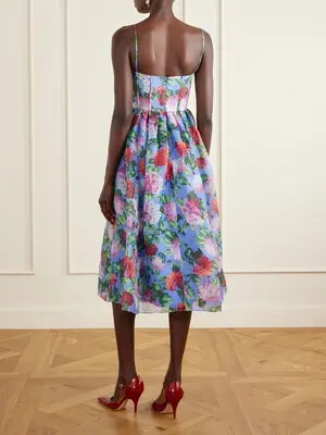 Carolina Herrera Floral Print Silk Crepe Midi Dress
