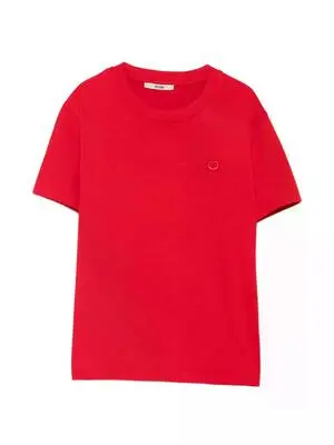 Maje Embroidered Cotton T-shirt - Red