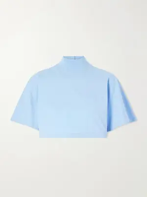 Alaïa Cropped Cotton-jersey Turtleneck T-shirt - Blue