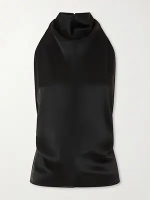 Khaite Rone Satin Halterneck Blouse - Black