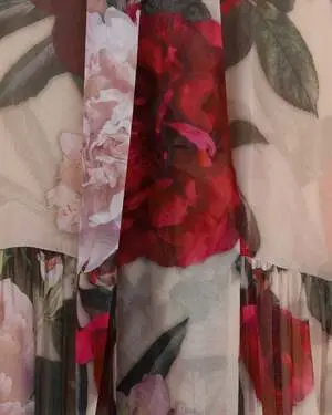 NISSA Printed Silk Maxi Dress With Scarf Detail
