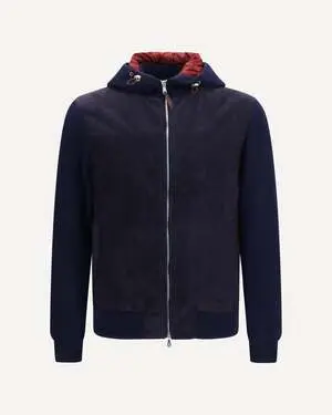 Brunello Cucinelli English Knit Zip-up Jacket With Hood - Blue
