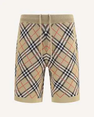 Burberry Check Cotton Blend Shorts - Beige