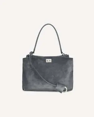 Balenciaga Small Rodeo Handbag In Waxed Suede Calfskin And Smooth Calfskin Leather - Grey