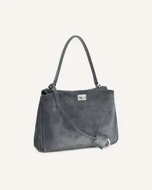 Balenciaga Small Rodeo Handbag In Waxed Suede Calfskin And Smooth Calfskin Leather - Grey