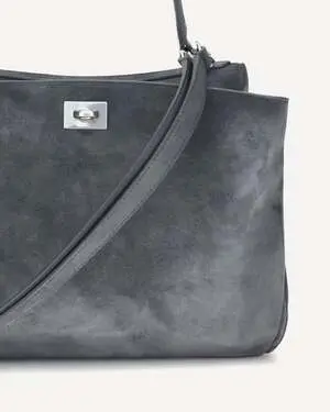 Balenciaga Small Rodeo Handbag In Waxed Suede Calfskin And Smooth Calfskin Leather - Grey