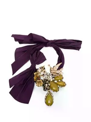 Biyan Crystal Embellished Bird Motif Necklace - Purple